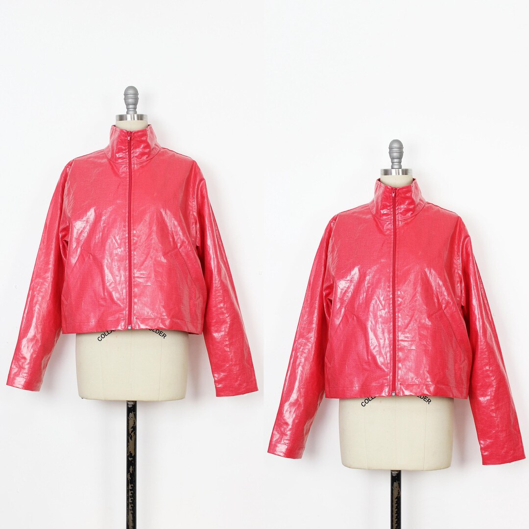 Vintage Rain Jacket / 1990s Cropped Rain Jacket / Pink Rain Jacket ...