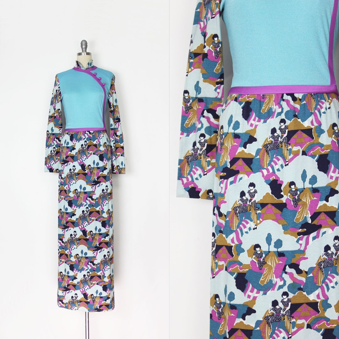 Vintage 70s Print Dress / 1970s Novelty Print Dress / Lady Print Dress ...