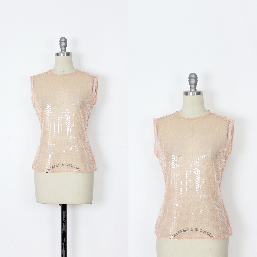 Vintage 70s Sheer Top / 1970s Sheer Pink Top / Sheer Blouse Tank ...