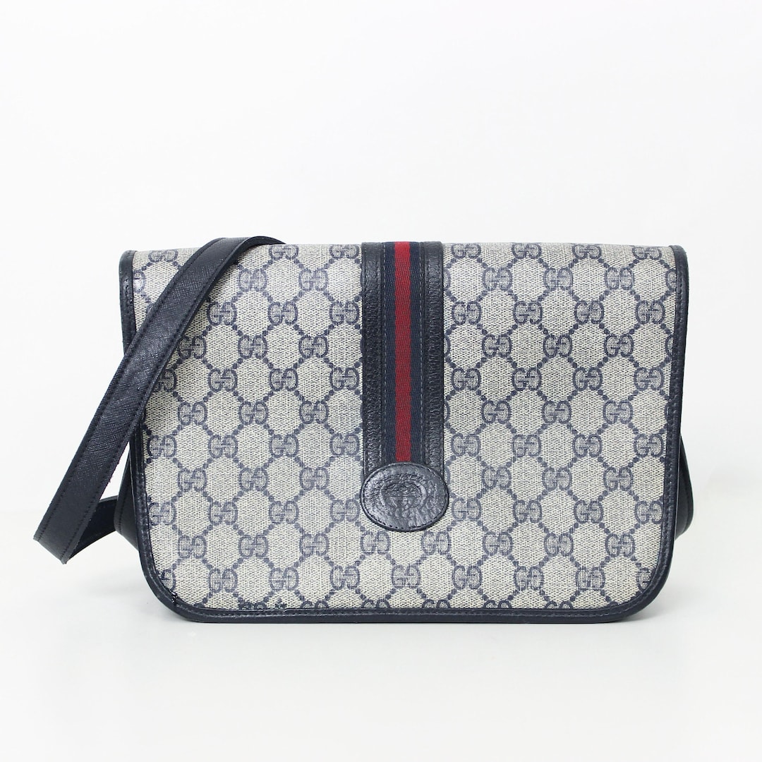 Vintage 70s GUCCI Bag / 1970s Gucci Leather Canvas Logo Bag / Vintage ...