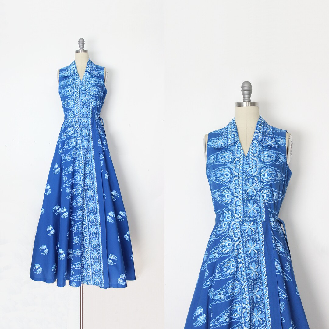 Vintage Batik Dress / 1980s Batik Floral Dress / Vintage Maxi Dress ...