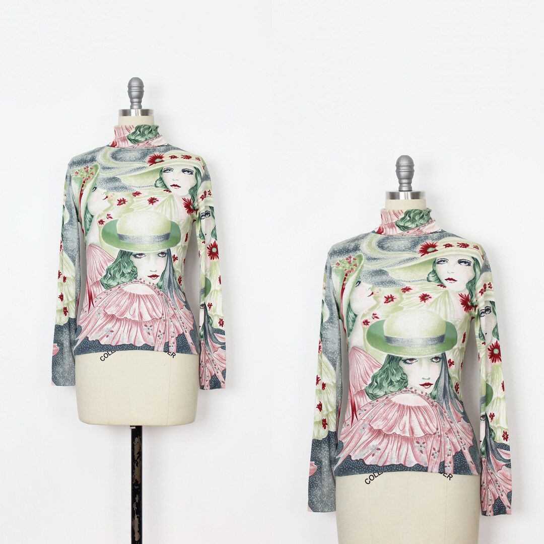 Vintage 70s Lady Print Top / 1970s Novelty Top Shirt / 70s Does Art ...