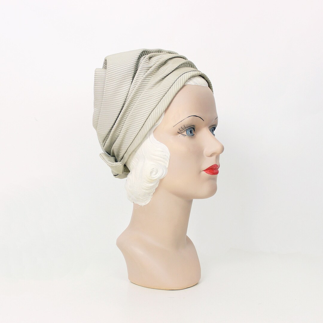 Vintage 40s Turban / 1940s Turban Hat / Cat Ear Turban / Taupe Beige ...