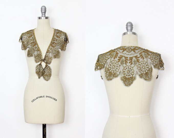 Vintage Beaded Capelet / 1980s Deco Style Capelet / Sheer Mesh Capelet ...