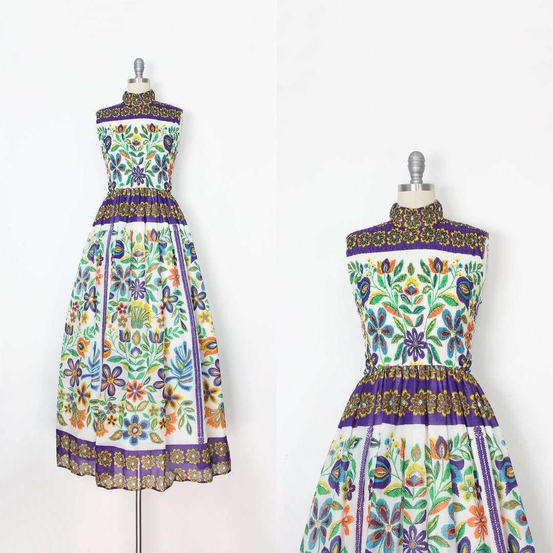 Vintage 60s Floral Dress / 1960s Floral Maxi Dress / Spring Floral ...