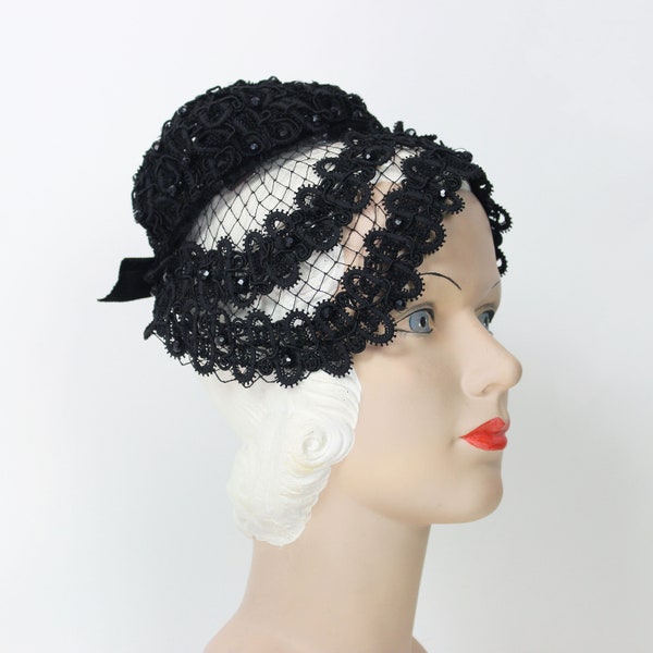 Black Veiled Hat - Etsy