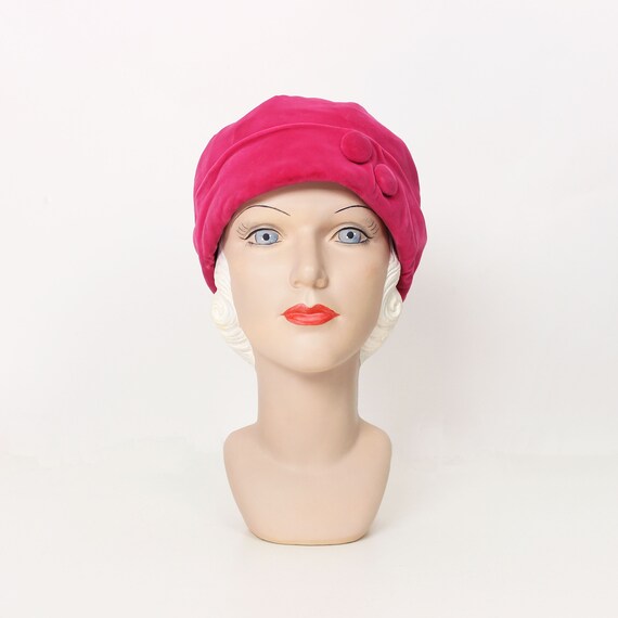 vintage velvet hat / 1960s pink velvet hat / velvet t… - Gem