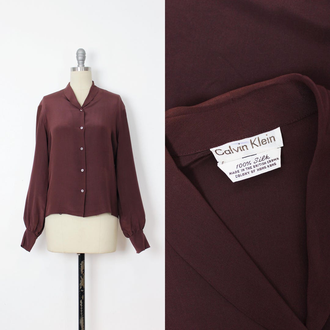 Vintage 70s CALVIN KLEIN Silk Blouse / 1970s Silk Blouse / Cocoa Brown ...