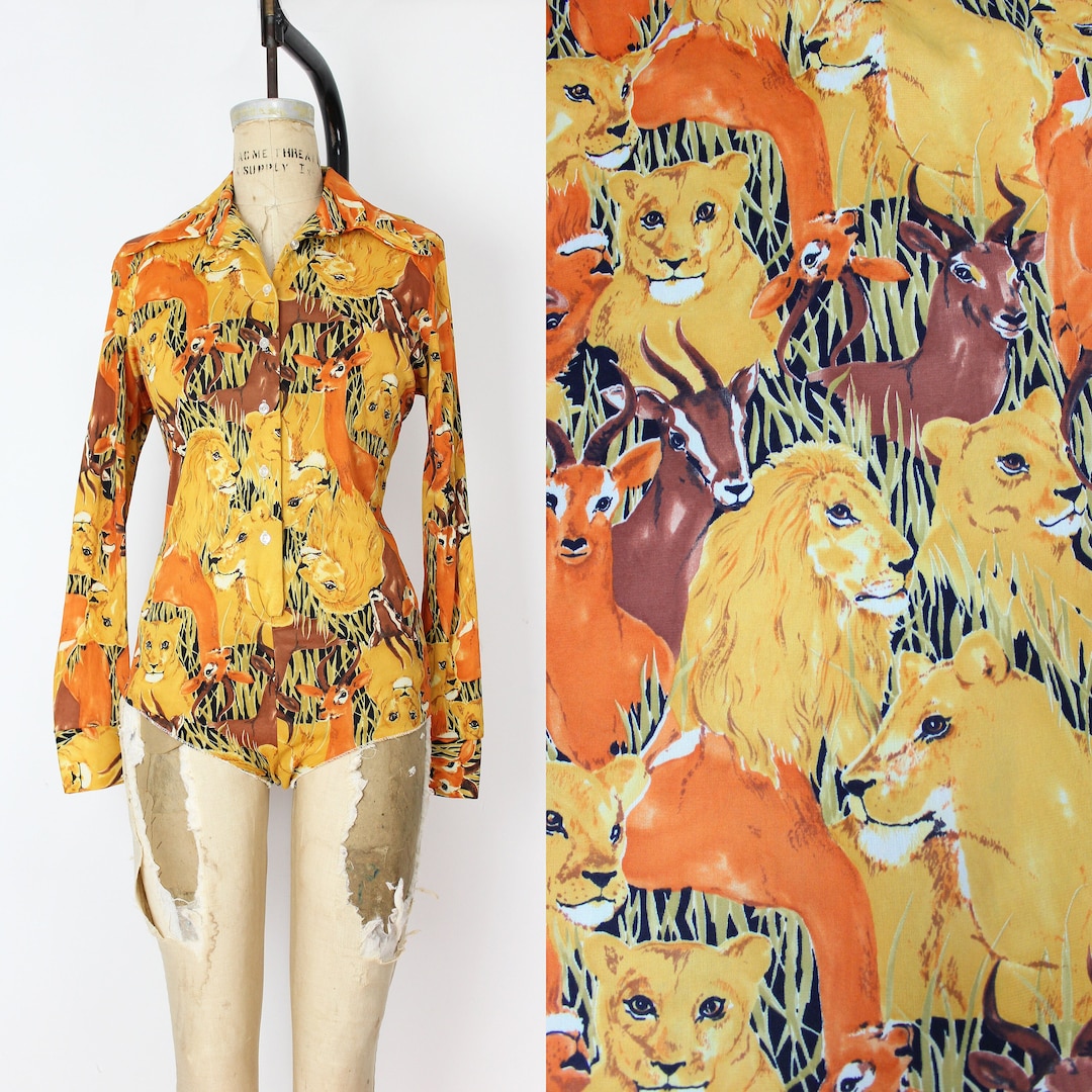Vintage Animal Print Bodysuit / Vintage 70s Bodysuit / 1970s Animal Print Top / Jungle Safari ...