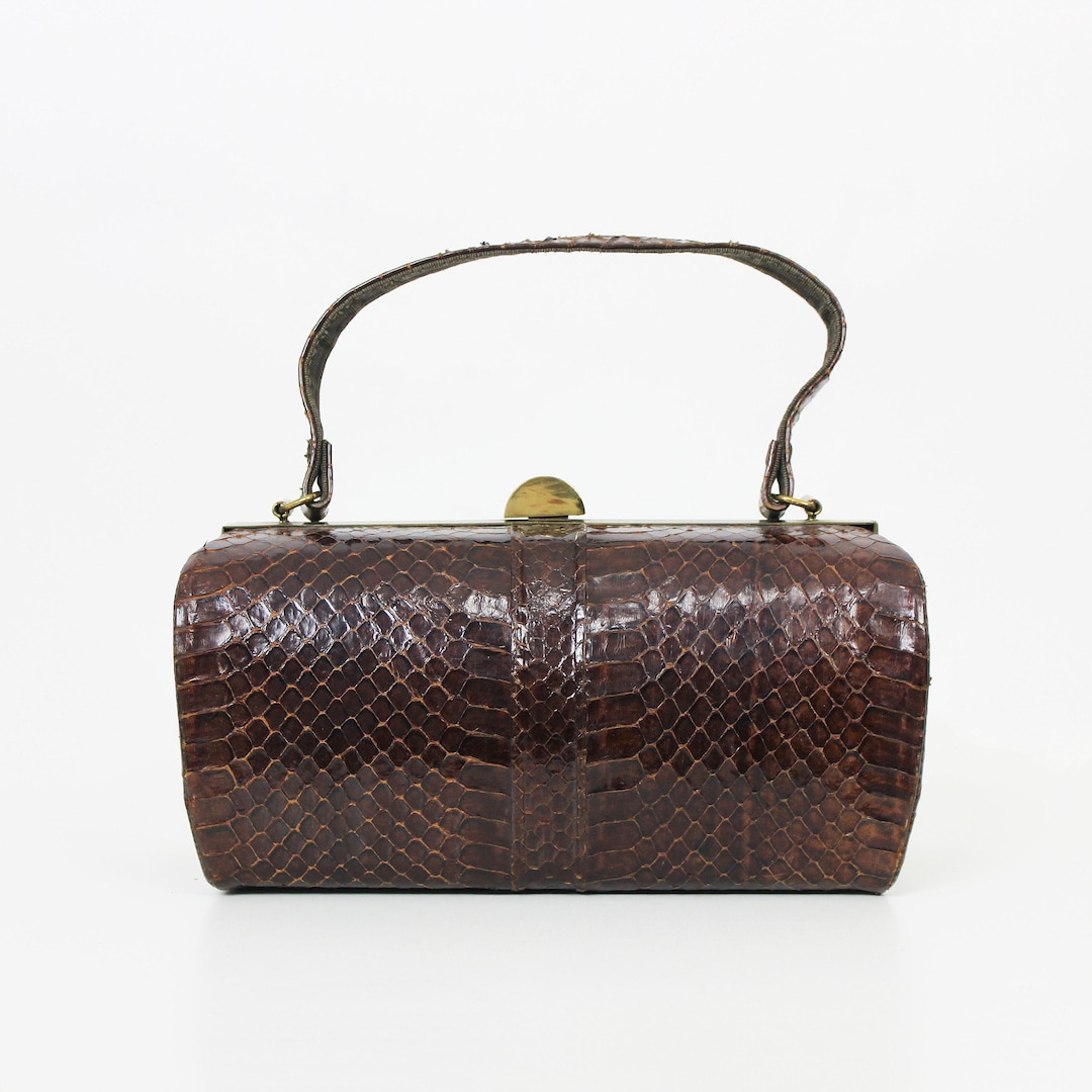 Vintage 40s Snakeskin Bag / 1940s Brown Reptile Purse / Vintage Snake ...