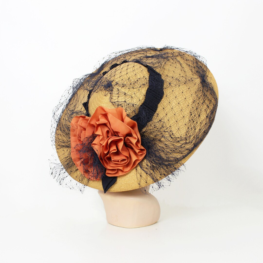 Vintage 40s Hat / 1940s Straw Sun Hat / 1940s Rosette Hat / Vintage ...