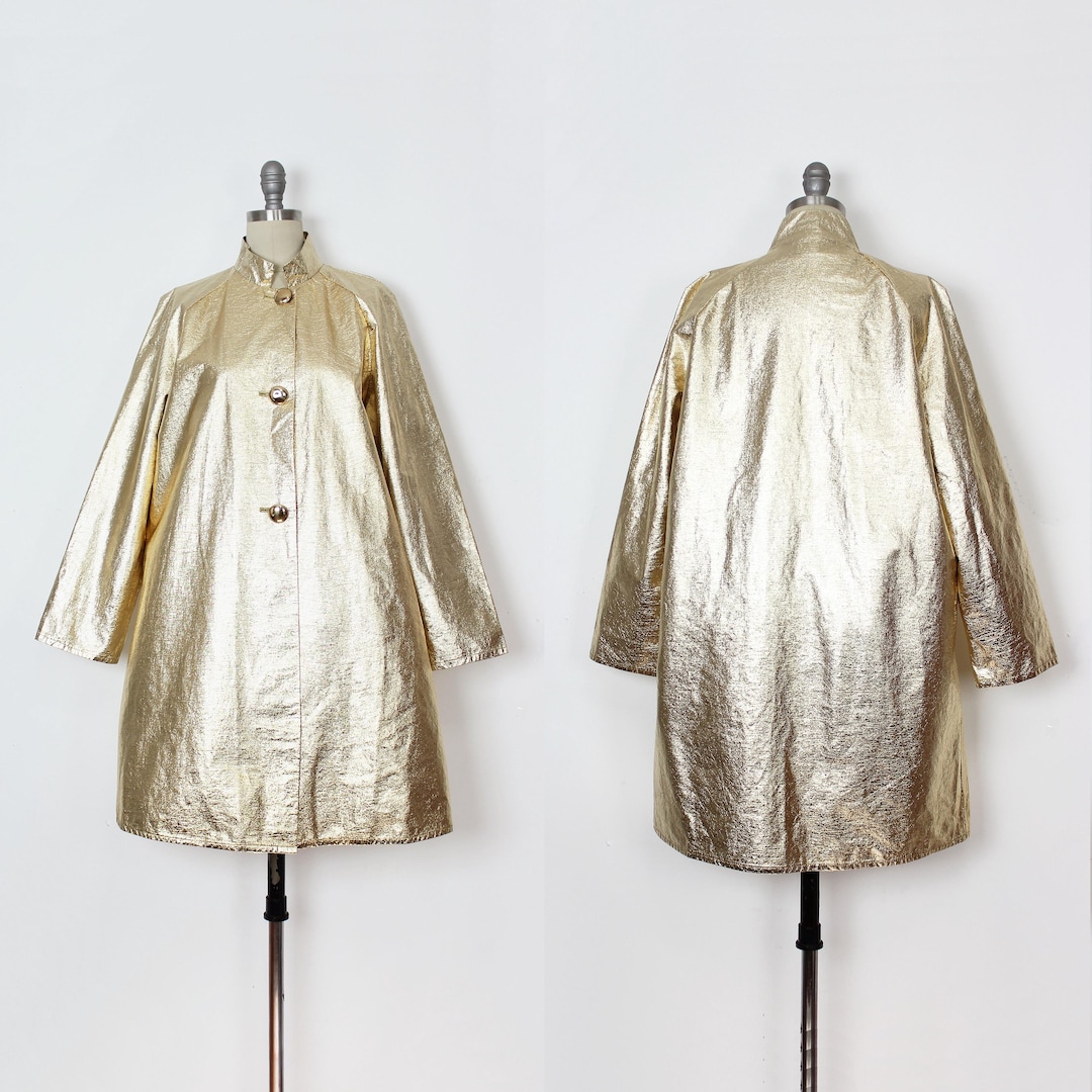 Vintage 60s Gold Coat / 1960s Metallic Gold Coat / Crinkle Foil Lamé ...
