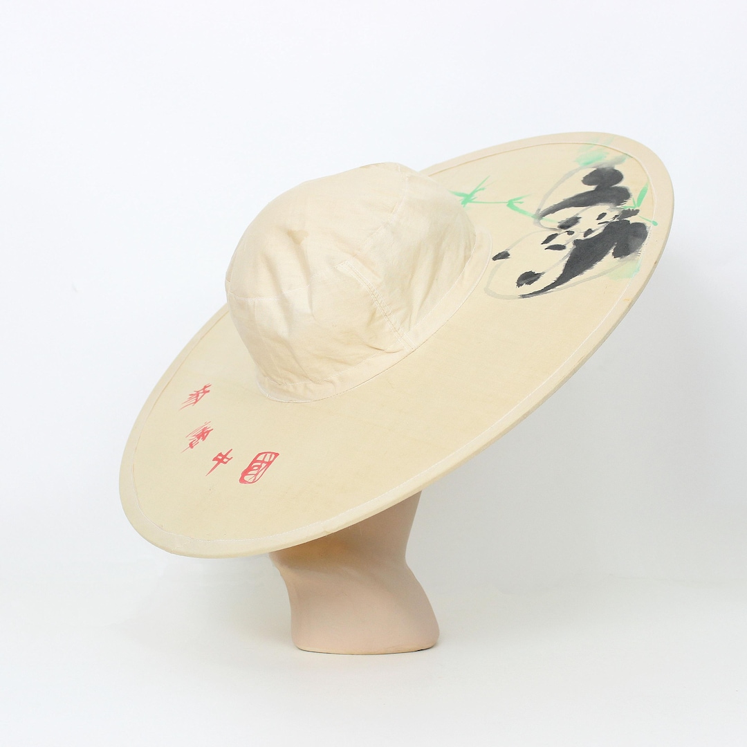 Vintage Chinese Sun Hat / 1980s Summer Hat / Wide Brim Cotton Hat ...