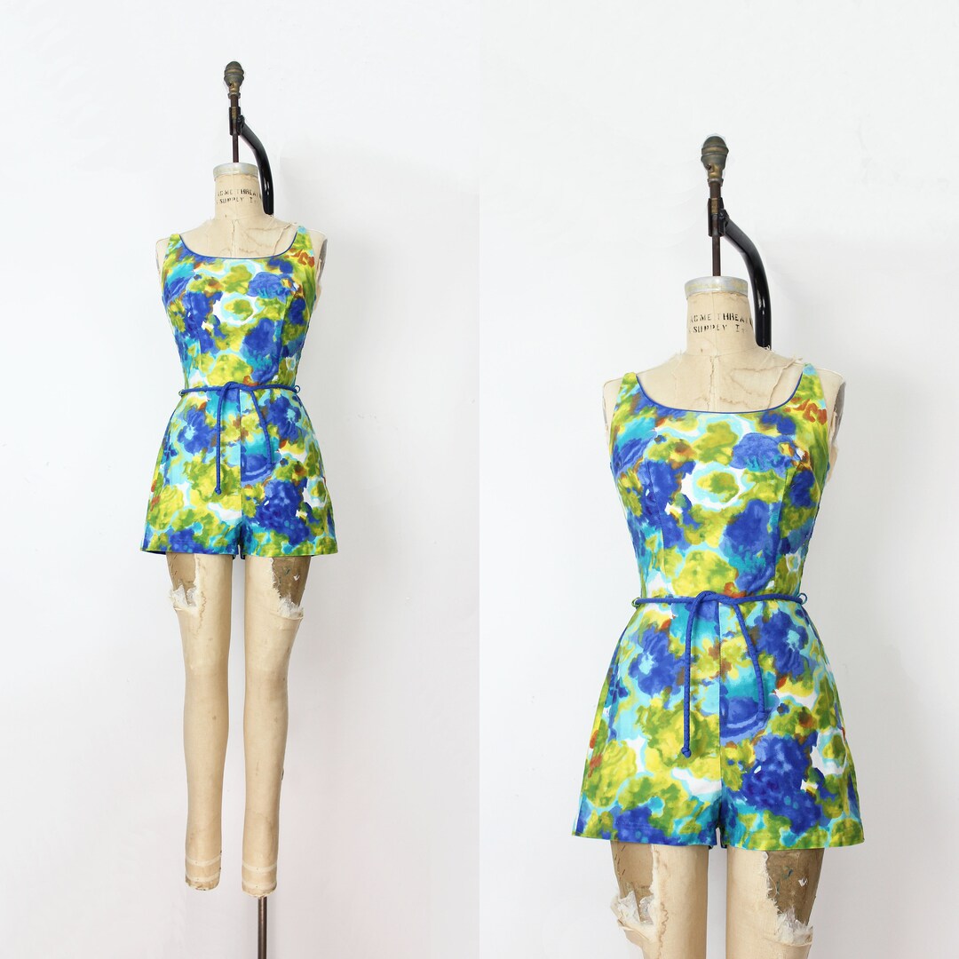 Vintage 50s Playsuit / 1950s Floral Romper / 1950s Swimsuit ...
