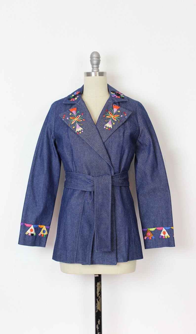 Vintage 70s Denim Set / 1970s Embroidered Denim Jacket / Embroidered ...