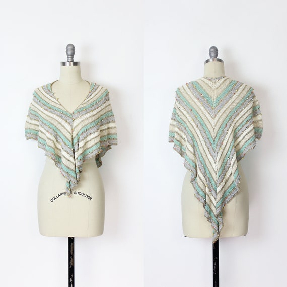 vintage 70s crochet wrap / 1970s shawl wrap / striped… - Gem