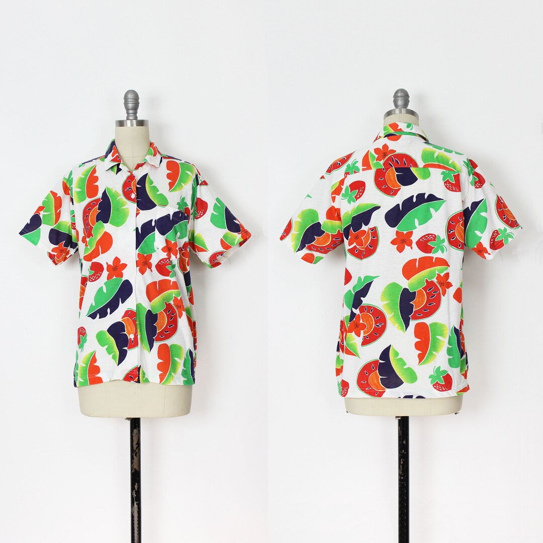 Vintage Fruit Print Shirt / 1980s Novelty Shirt / Fruit Blouse Top ...