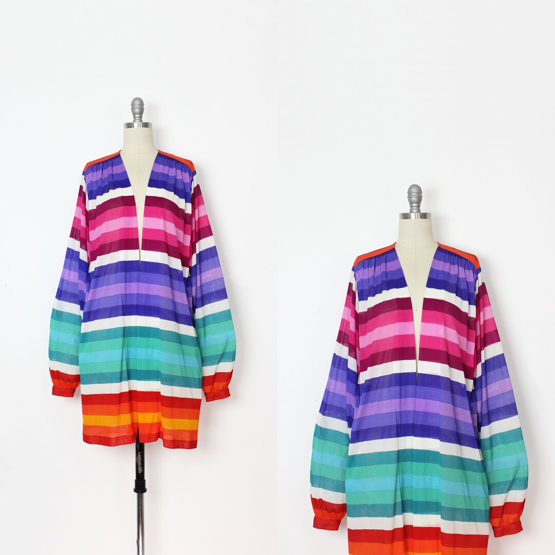 Vintage GOTTEX Swim Cover up / Rainbow Striped Swim Cover / Beach Pool ...