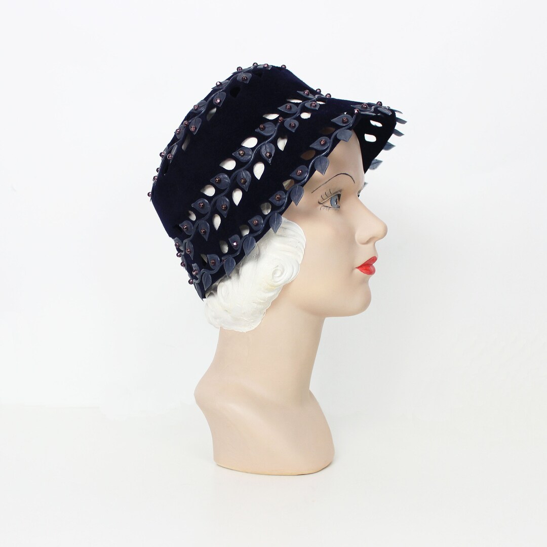 Vintage 60s Hat / 1960s Cut Out Hat / Vintage Leaf Vine Hat / Studded ...