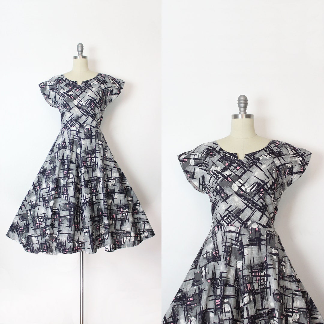 Vintage 50s Dress / 1950s Atomic Print Cotton Dress / Midcentury Modern ...