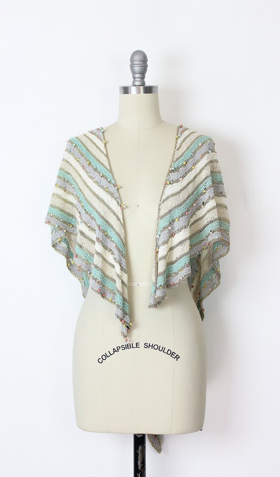 vintage 70s crochet wrap / 1970s shawl wrap / striped… - Gem