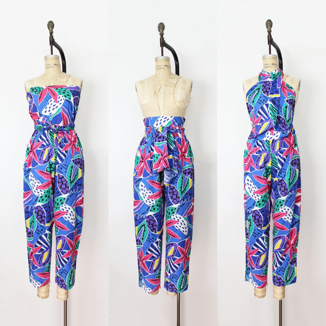 Vintage 80s Floral Jumpsuit / 1980s Convertible Jumpsuit / 1980s Floral ...