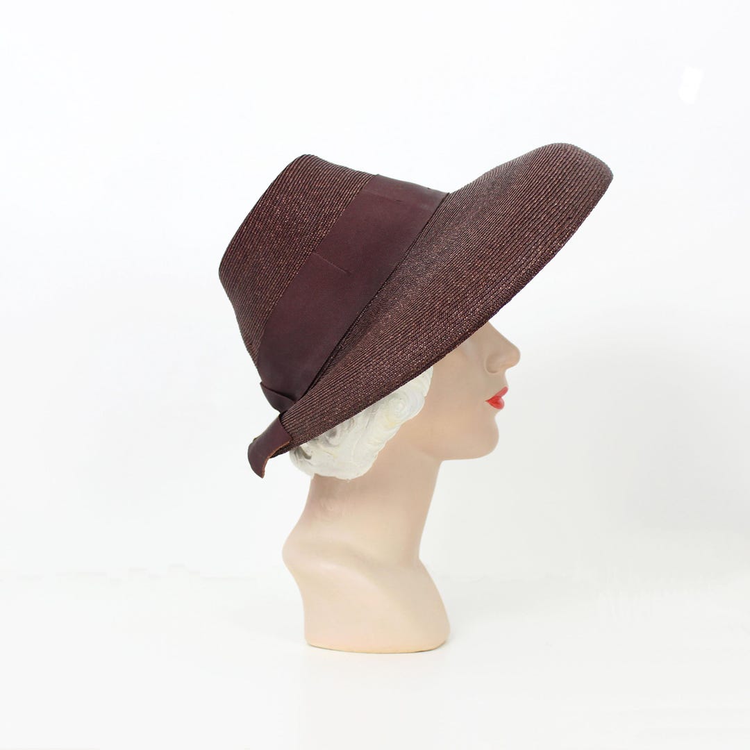 Vintage 40s Hat / 1940s Straw Sun Hat / 1940s Brown Straw Hat / Vintage ...