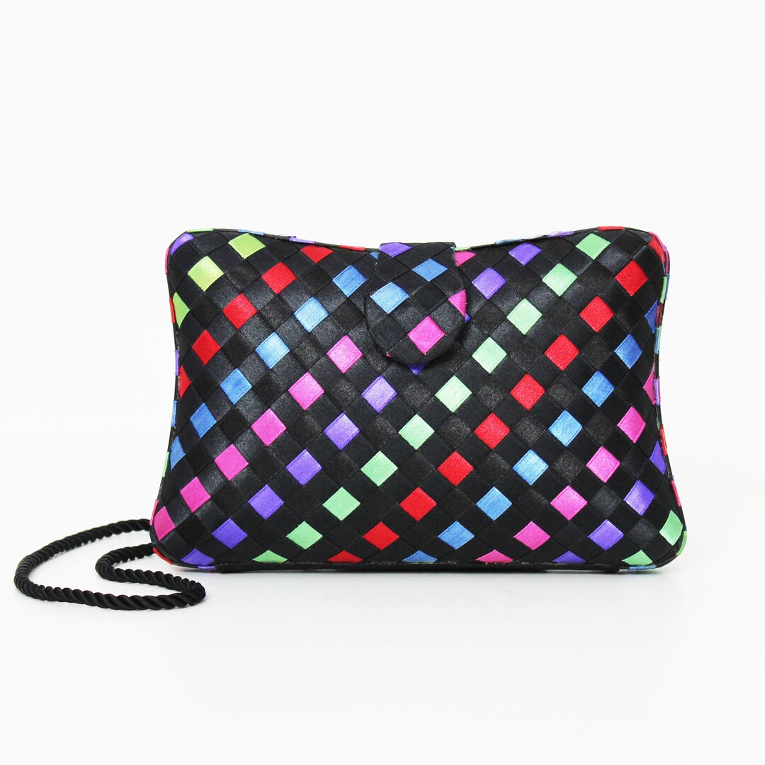 Vintage Rainbow Purse / 1980s Satin Rainbow Purse / Satin Ribbon Bag ...