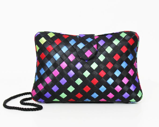 Vintage Rainbow Purse / 1980s Satin Rainbow Purse / Satin Ribbon Bag ...