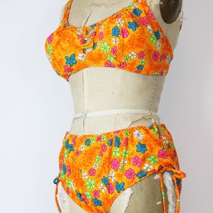 Vintage 60s Bikini / 1960s Mod Floral Bikini / Floral Cotton Swimsuit ...
