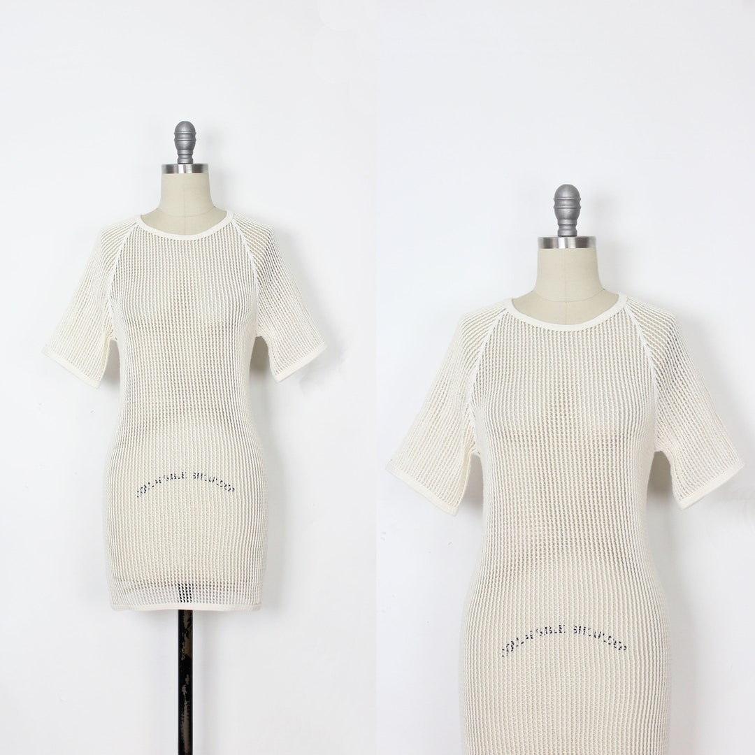 Vintage Mesh Mini Dress / Cotton Knit Mesh Top Dress / Military Mesh ...