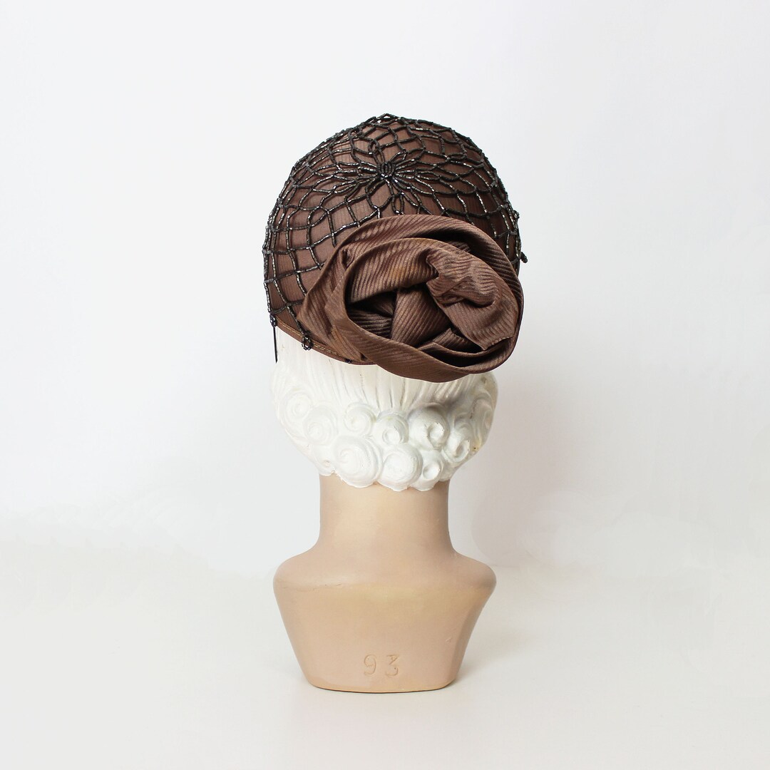 Vintage Spiderweb Hat / 1980s Beaded Web Hat / Brown Beaded Hat ...