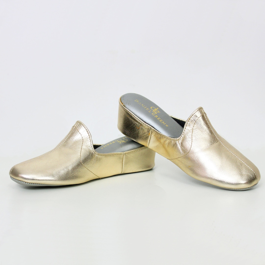 Vintage Gold Slippers / 1980s DANIEL GREEN Slippers / Metallic Gold ...