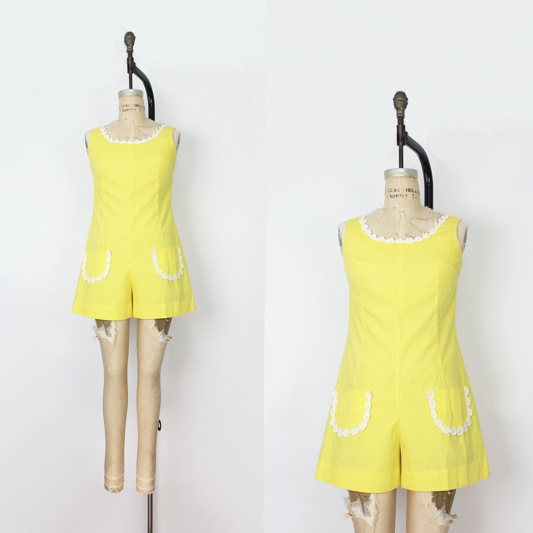 Vintage 60s Romper / 1960s Daisy Romper / Floral Daisy Romper / Yellow ...