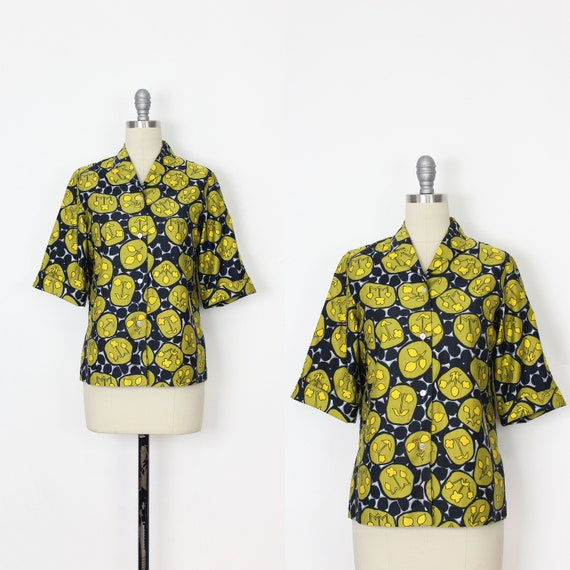 vintage 60s mod shirt / 1960s mod floral blouse / flo… - Gem