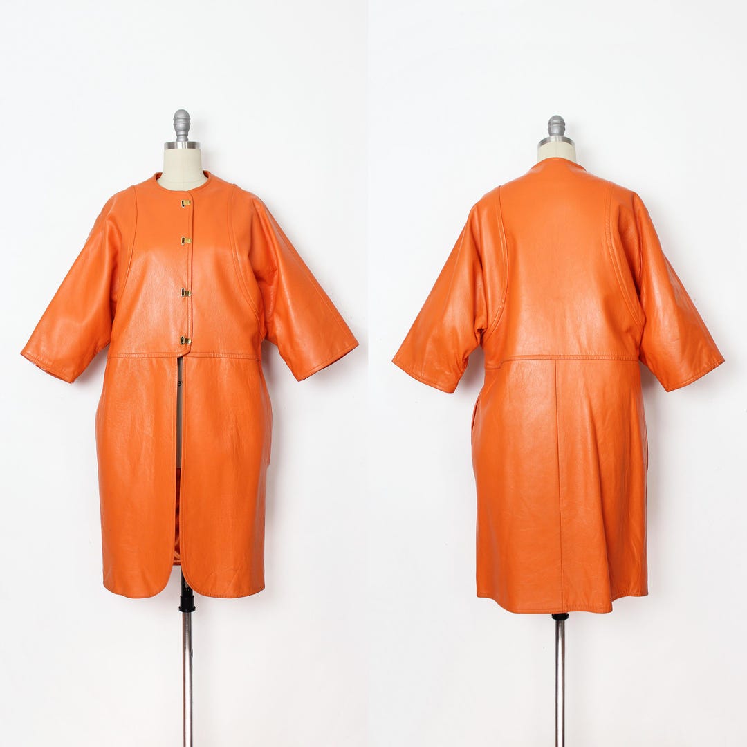 Vintage 60s Orange Leather Coat / 1960s Mod Leather Coat / 1960s Metal ...