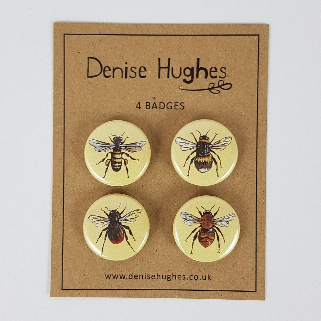 British Bee Badges (set of 4) - Etsy