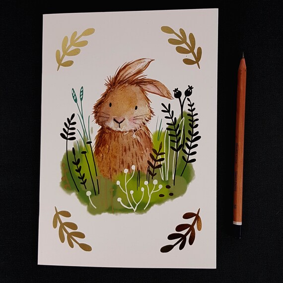 Bunny Rabbit Notebook With Gold Foiling A5 Size With Plain - Etsy