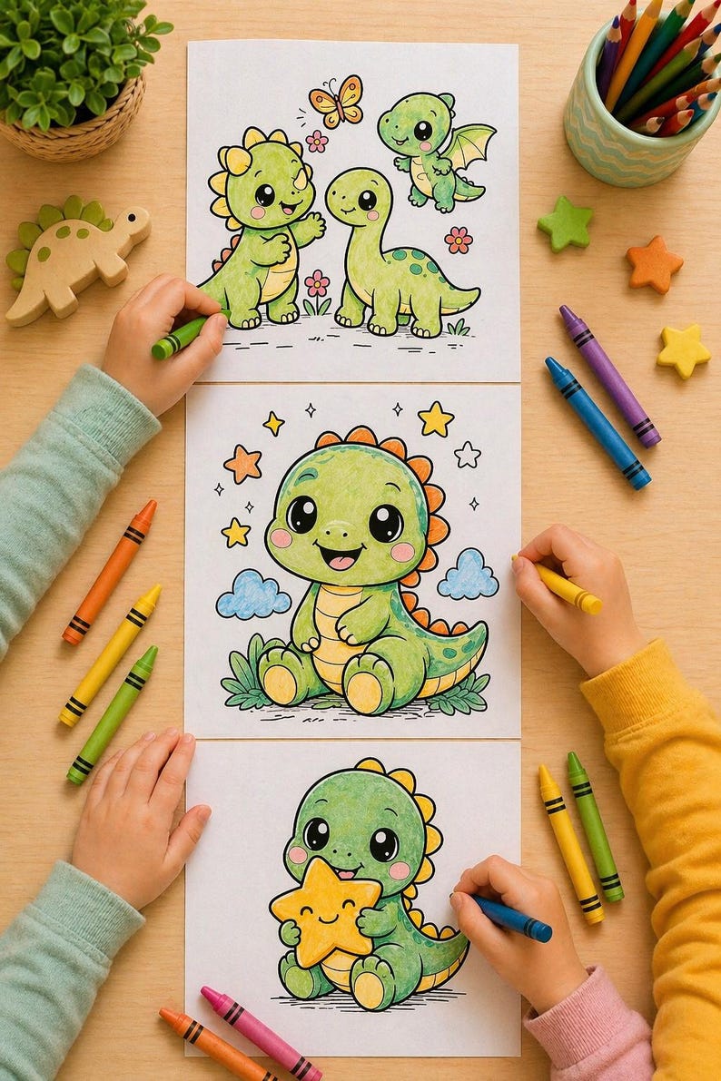 Dinosaur Coloring Pages for Kids | Kawaii Printable Coloring Book PDF ...