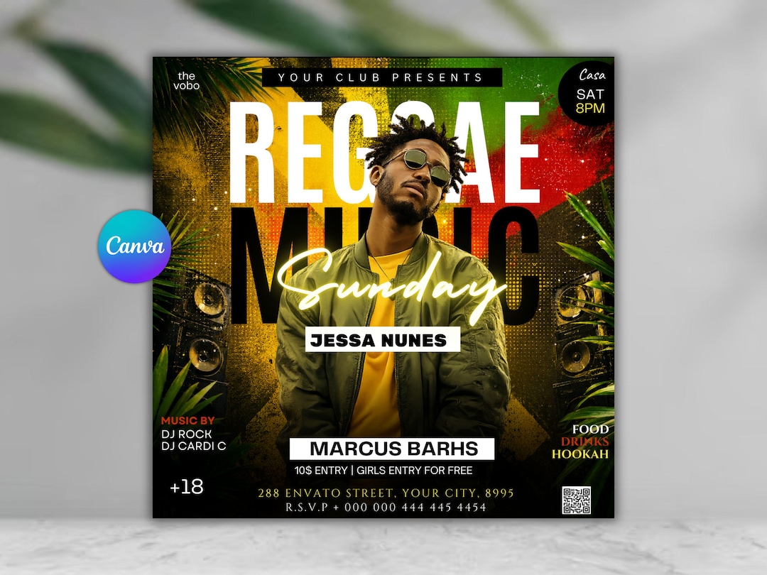 Reggae Sunday Night Party Invitation Template | Canva Editable ...