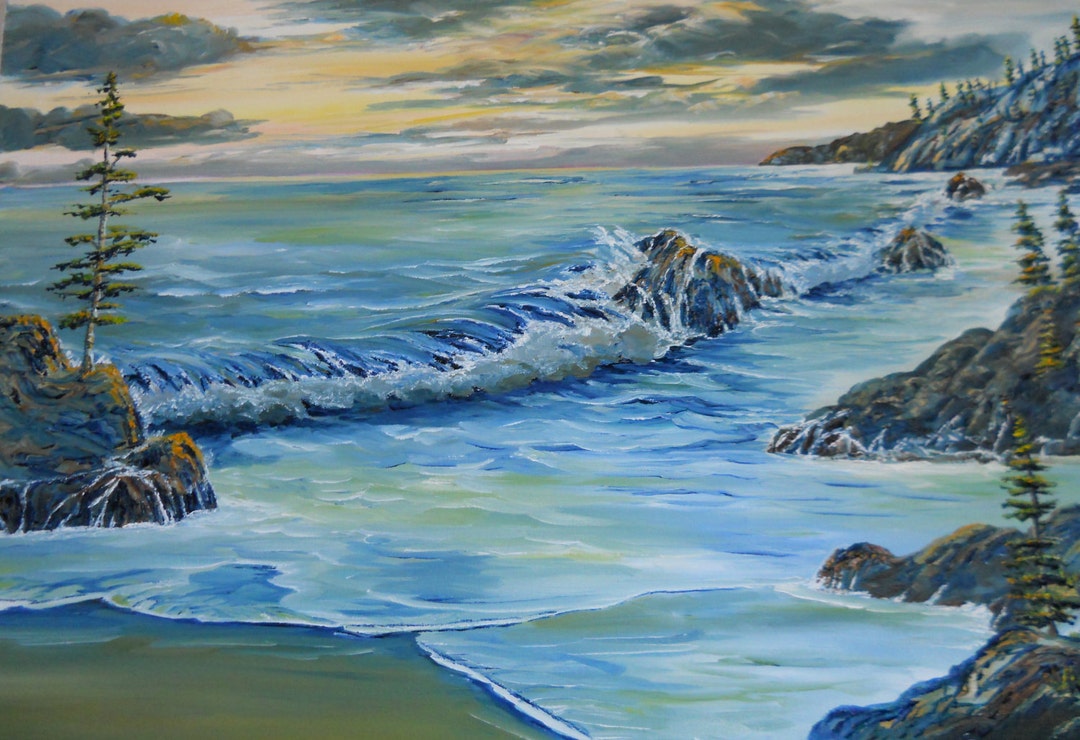 Oregon Pacific, Ocean Sunset Oil, Original Painting, Night Ocean, Sea ...