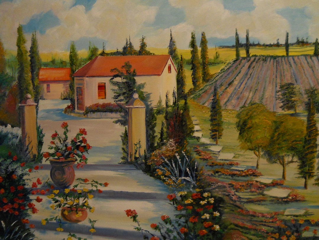 Lavender Hill Home, Home Portrait Art, Tuscany,dan Leasure Oil, 35 X 24 ...