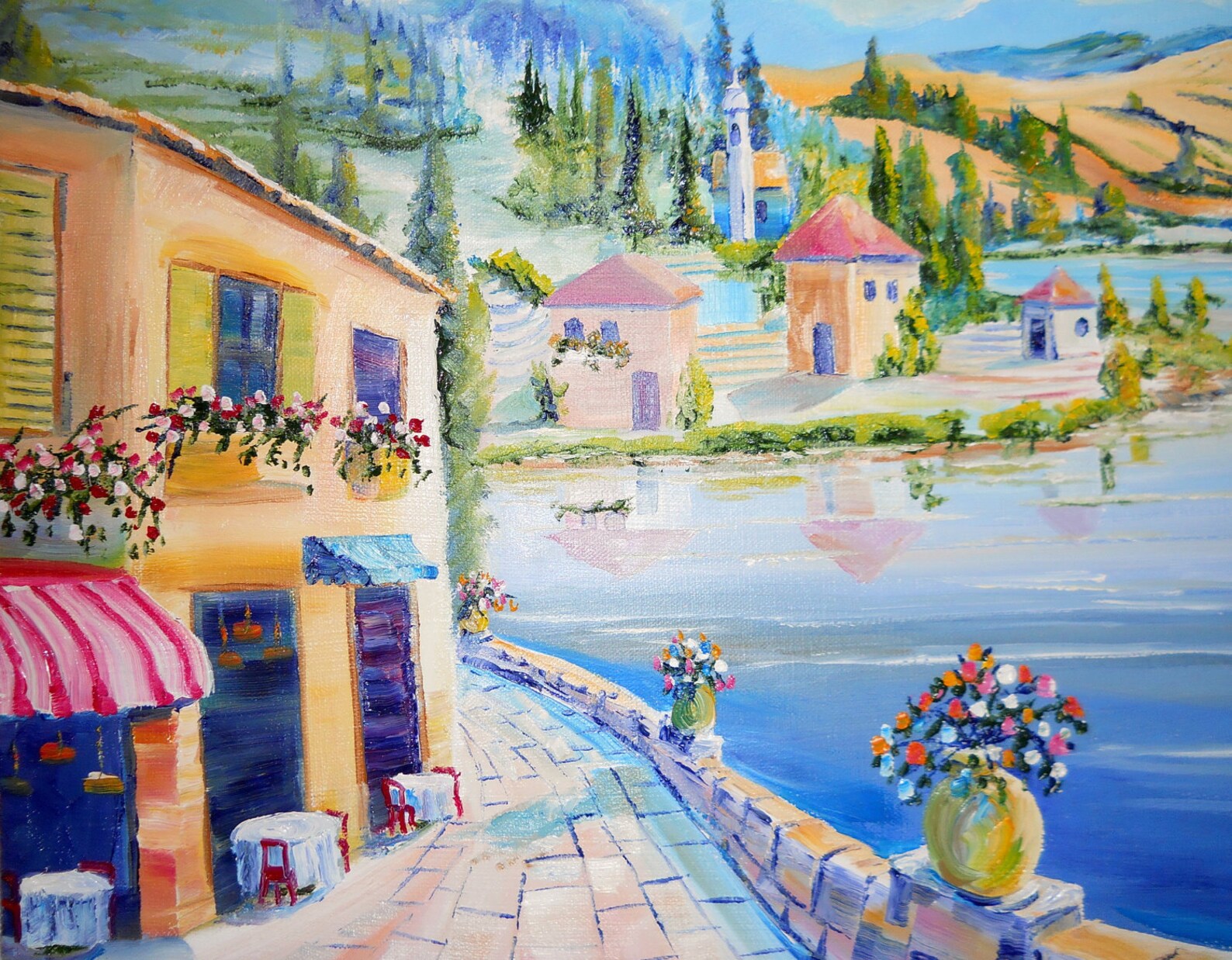 Italian Riviera Cafe, Northern Italy Summer Dream, Around the World Art ...