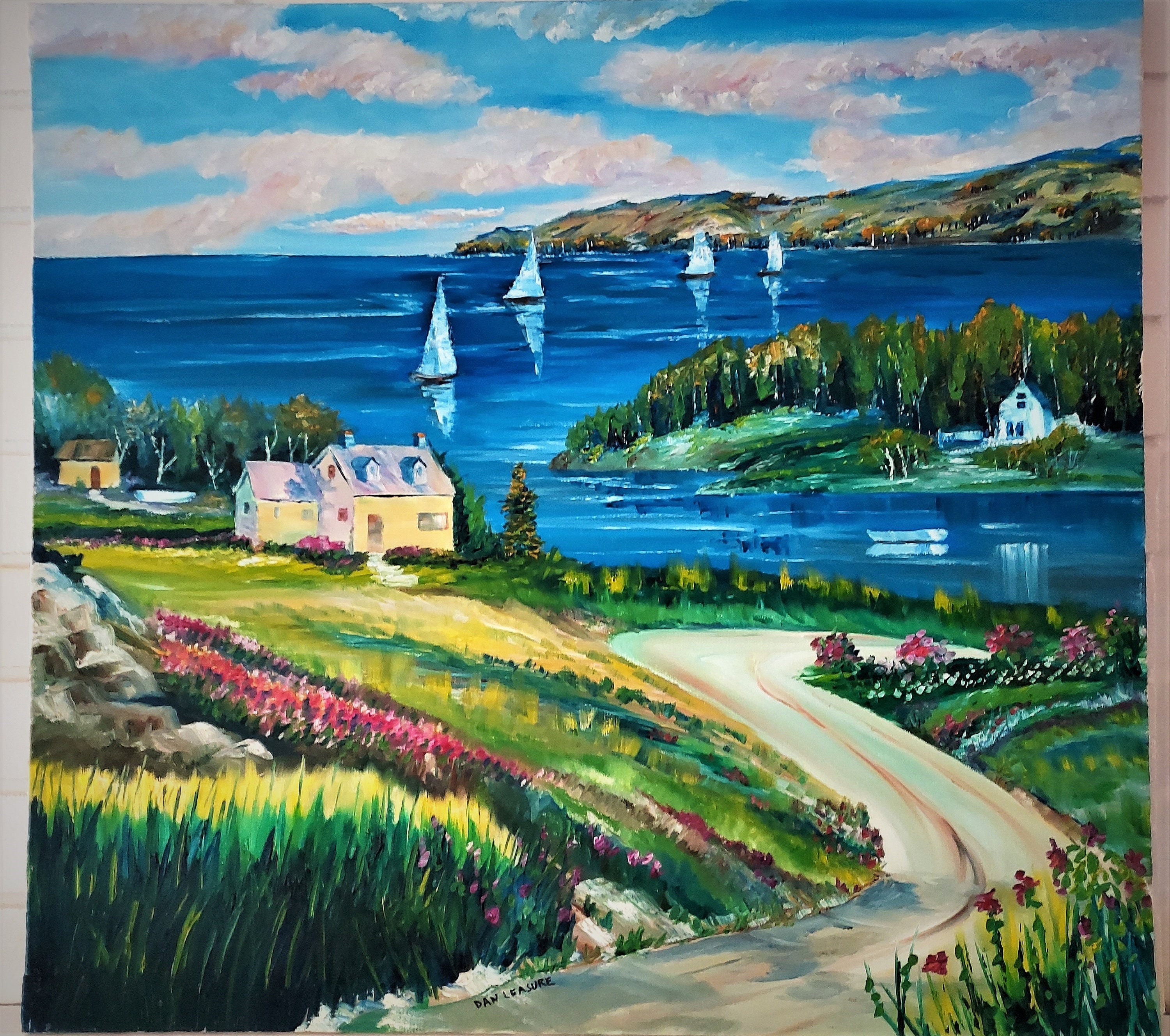 Puget Sound Landscape, Seascape, Sailboats, Homes, Washington, 28x26 ...