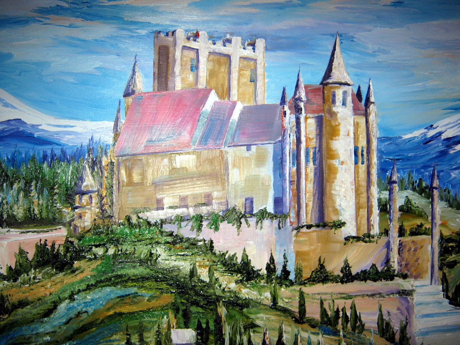 Castle Oil Painting, Castle in Spain, Around the World Art, Landscape ...