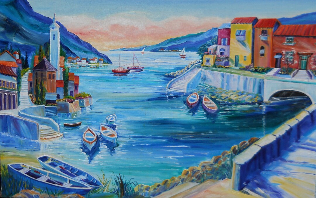 Riviera Fishing Village, Italian Riviera Oil, Fishing Boats, Europa ...