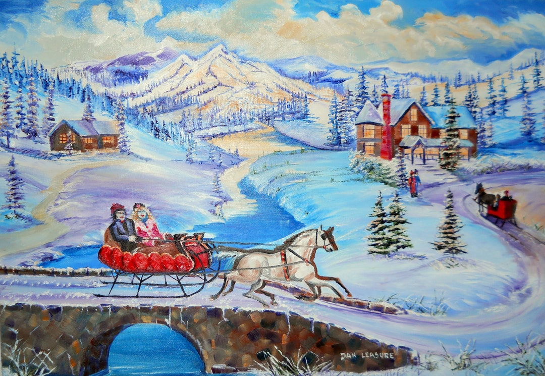 Christmas Sleigh Ride, Home Portrait Art, Sleigh Ride, Snowy Oil ...