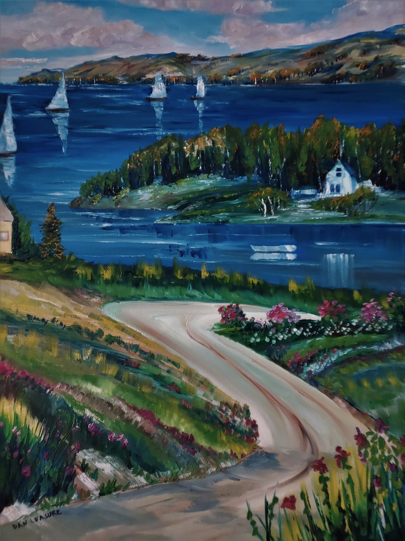 Puget Sound Landscape, Seascape, Sailboats, Homes, Washington, 28x26 ...