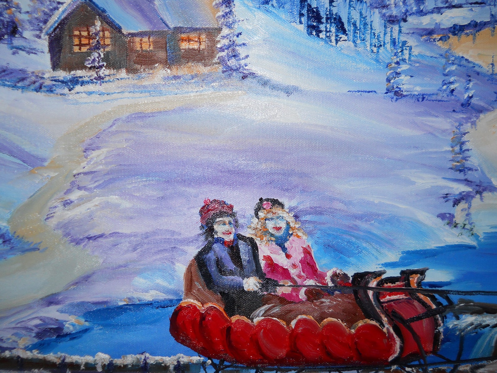 Christmas Sleigh Ride, Home Portrait Art, Sleigh Ride, Snowy Oil ...