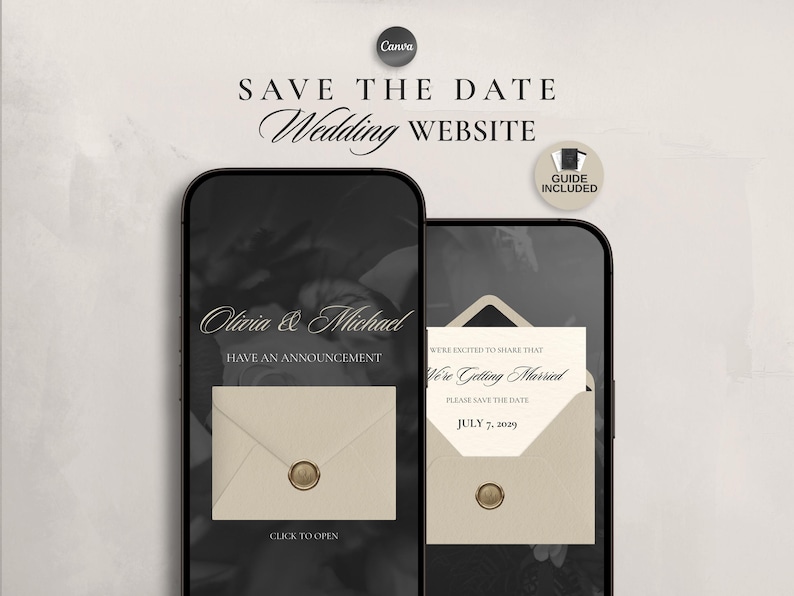 Save the Date Wedding Website Template - Editable Canva Design ...